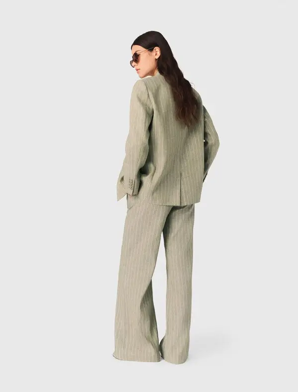Maje Striped Linen-blend Wide-leg Trousers