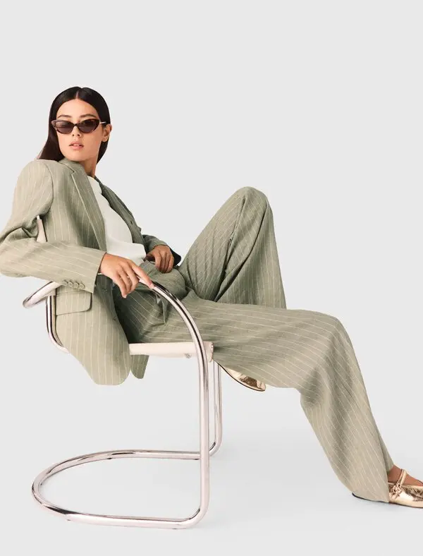 Maje Striped Linen-blend Wide-leg Trousers