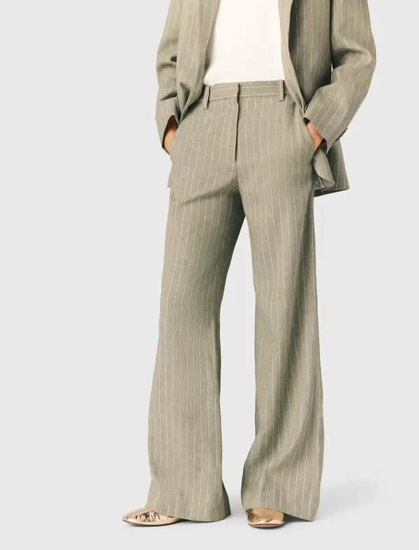 Maje Striped Linen-blend Wide-leg Trousers