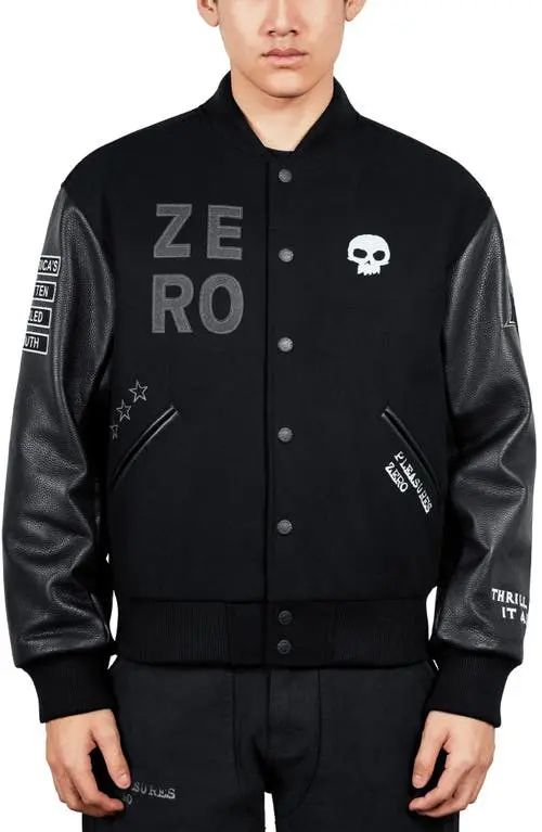 PLEASURES X Zero Skateboards Varsity Jacket
