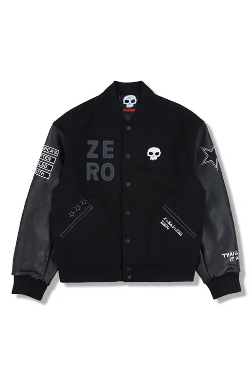 PLEASURES X Zero Skateboards Varsity Jacket