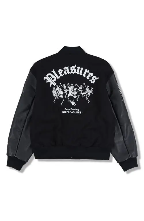 PLEASURES X Zero Skateboards Varsity Jacket