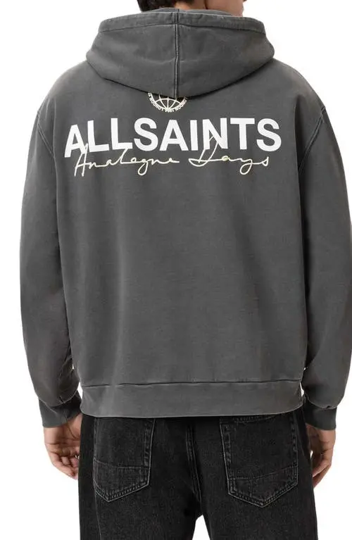 ALLSAINTS Emblem Embroidered Hoodie - Washed Black