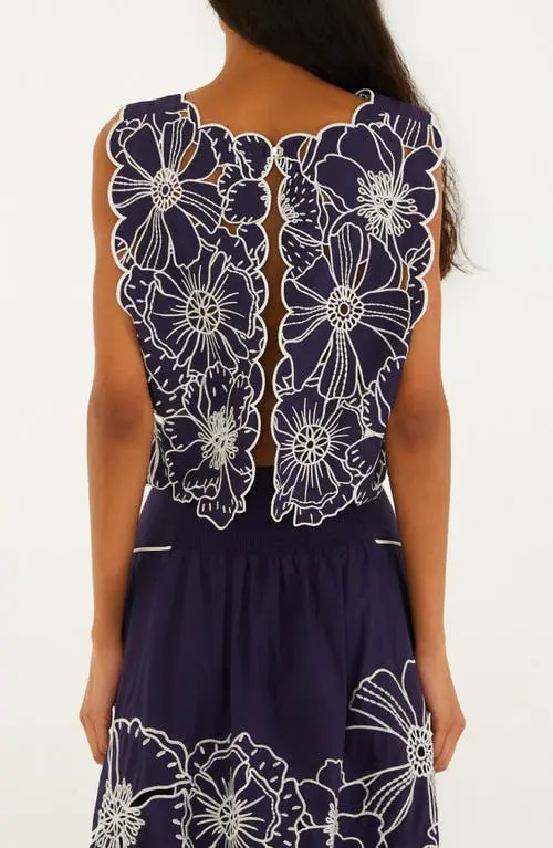 Farm Rio Richelieu Floral Embroidered Cropped Top