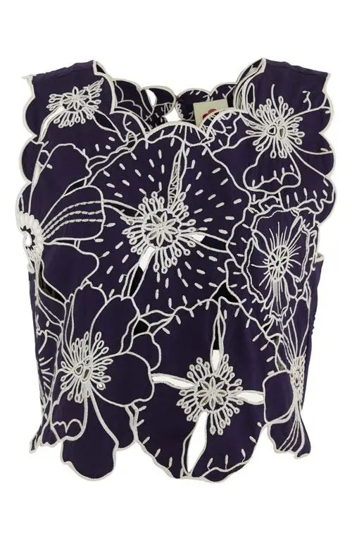 Farm Rio Richelieu Floral Embroidered Cropped Top
