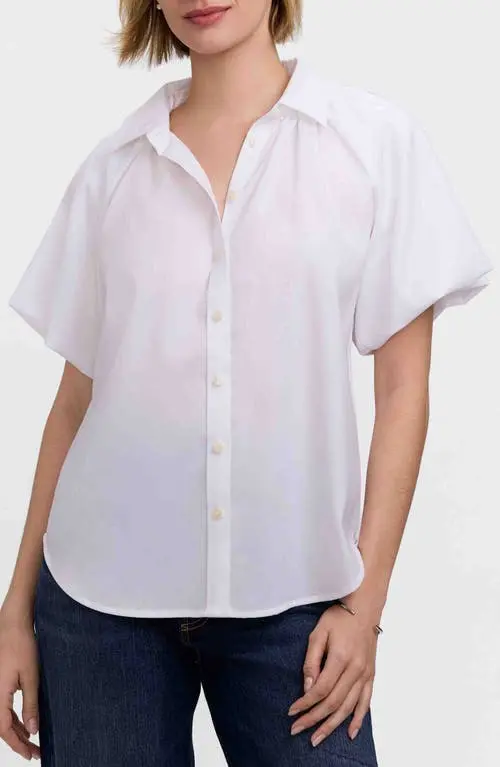 Foxcroft Paula Puff Sleeve Button-up Shirt - White