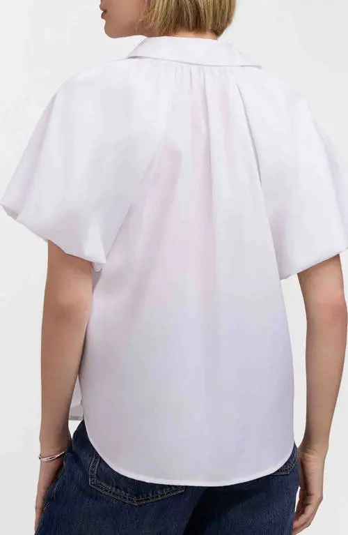 Foxcroft Paula Puff Sleeve Button-up Shirt - White