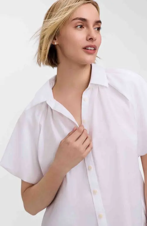 Foxcroft Paula Puff Sleeve Button-up Shirt - White