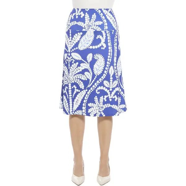 24SEVEN COMFORT APPAREL Paisley Elastic Waist Knee Length A-line Skirt - Blue Multi