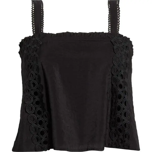 Elan Embroidered Lace Trim Square Neck Cover-up Tank - Black