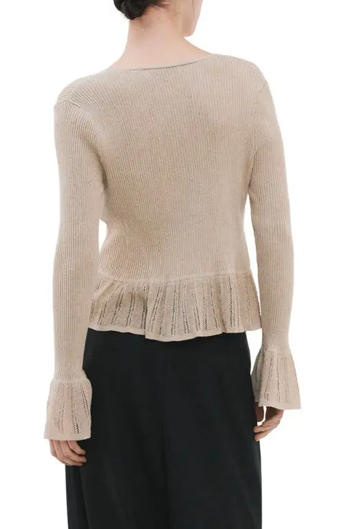 Mango Ruffle Trim Pointelle Cardigan