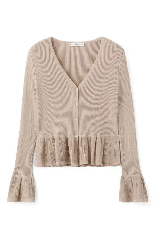Mango Ruffle Trim Pointelle Cardigan