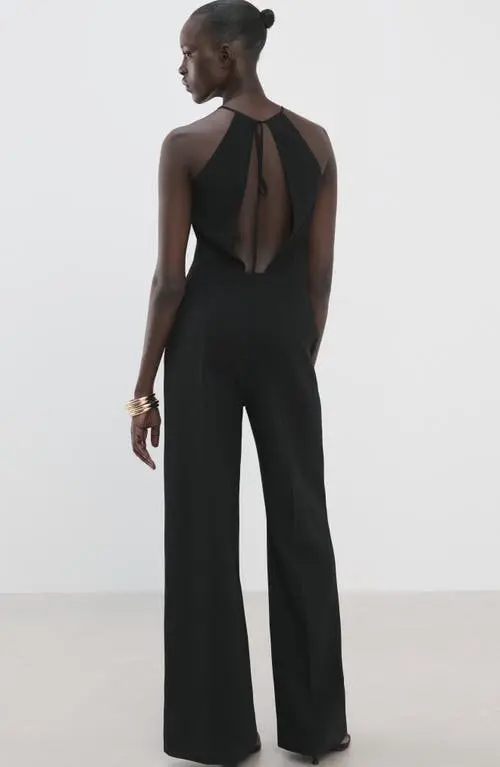 Mango Open Back Halter Neck Jumpsuit - Black