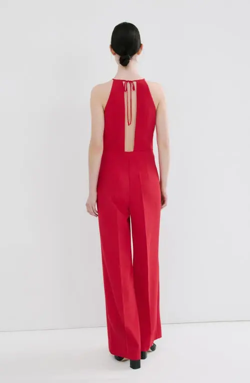 Mango Open Back Halter Neck Jumpsuit - Red