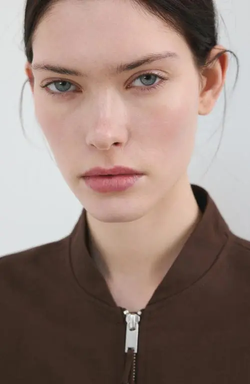 Mango Linen & Cotton Bomber Jacket - Chocolate