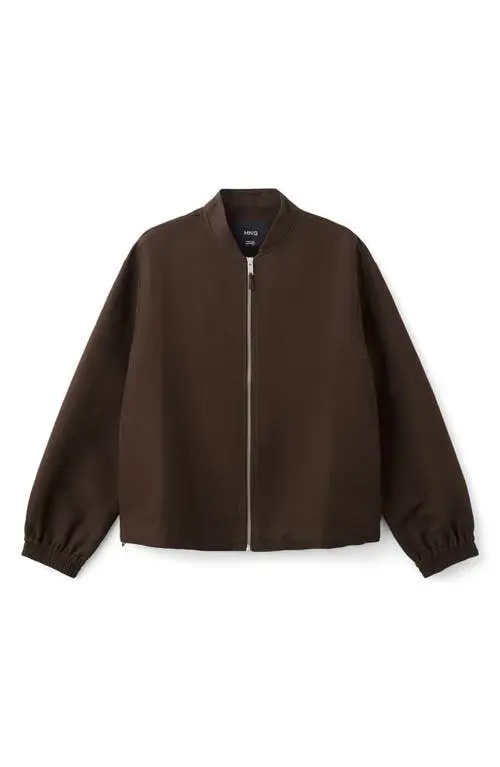 Mango Linen & Cotton Bomber Jacket - Chocolate