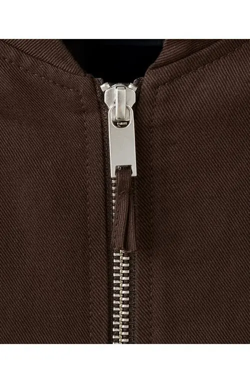 Mango Linen & Cotton Bomber Jacket - Chocolate