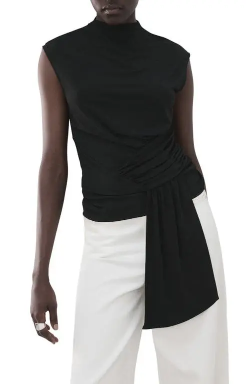 Mango Shirred Faux Wrap Top