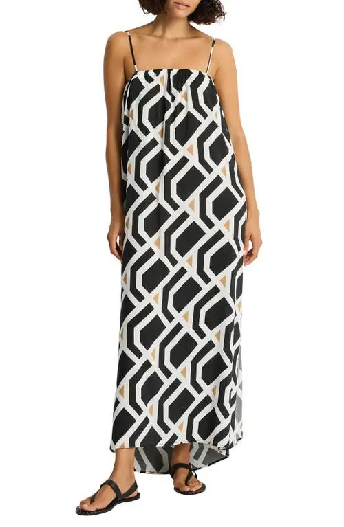 SEA LEVEL Tie Back Cover-up Dress - Black Print