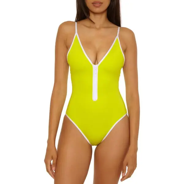 Trina Turk Triumph Front Zip One-piece Swimsuit - Sun Glow