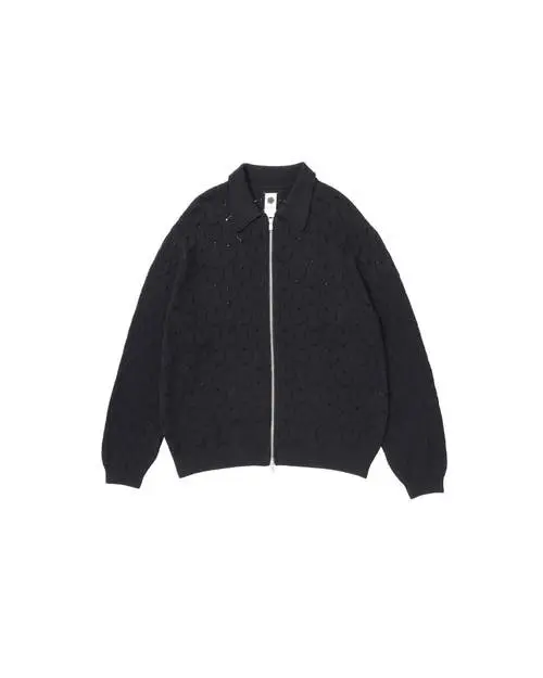 VOWELS Eyelet Knitted Zip-up - Black