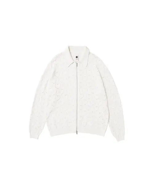VOWELS Eyelet Knitted Zip-up - Cream