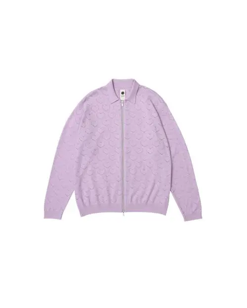 VOWELS Eyelet Knitted Zip-up - Lavender