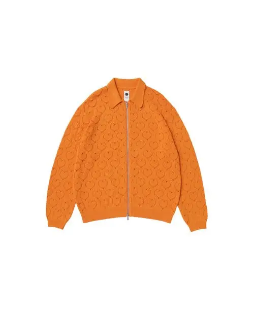 VOWELS Eyelet Knitted Zip-up - Persimmon