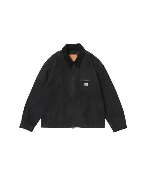 VOWELS Cord Collared Zip-up Denim Jacket - Black
