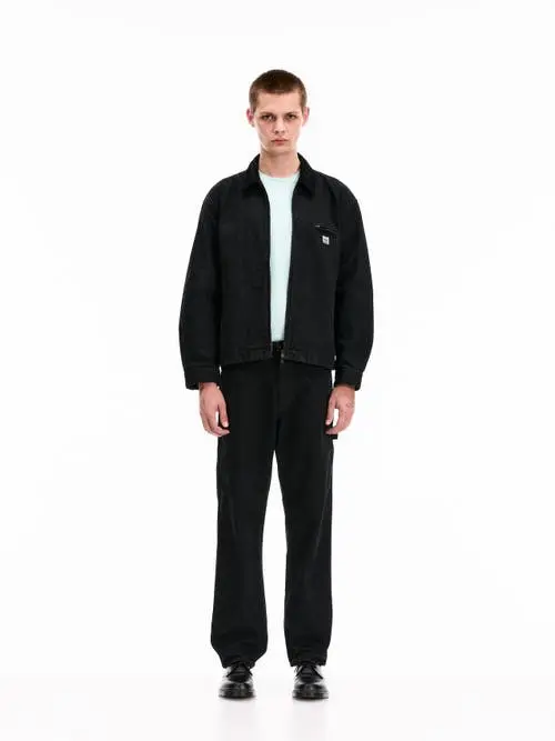 VOWELS Cord Collared Zip-up Denim Jacket - Black