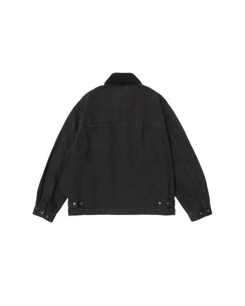 VOWELS Cord Collared Zip-up Denim Jacket - Black