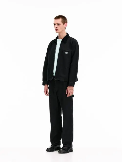 VOWELS Cord Collared Zip-up Denim Jacket - Black