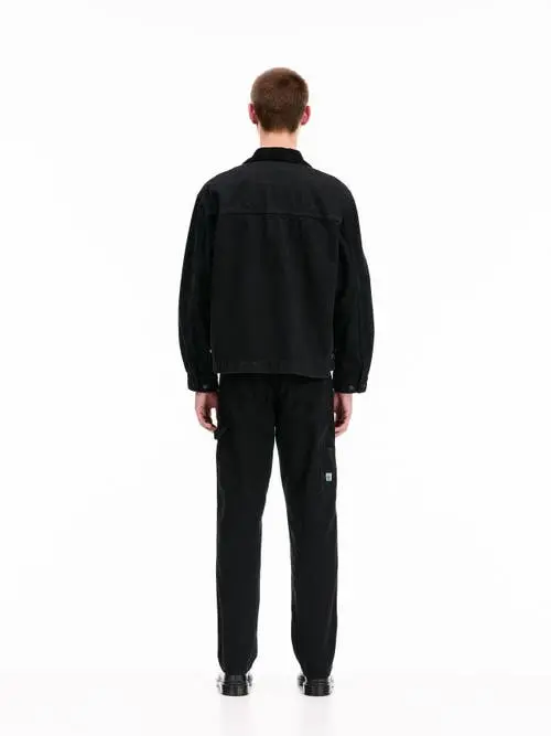 VOWELS Cord Collared Zip-up Denim Jacket - Black
