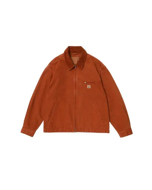 VOWELS Cord Collared Zip-up Denim Jacket - Persimmon