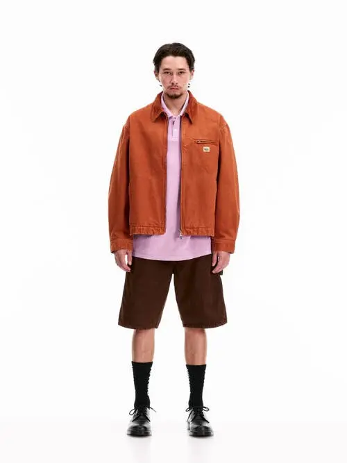 VOWELS Cord Collared Zip-up Denim Jacket - Persimmon