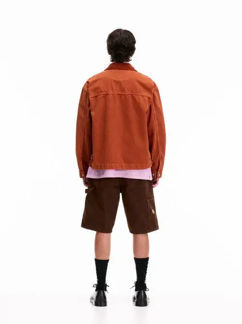 VOWELS Cord Collared Zip-up Denim Jacket - Persimmon
