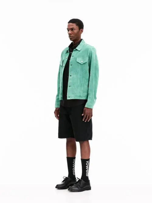 VOWELS Suede Trucker Jacket - Damp Green