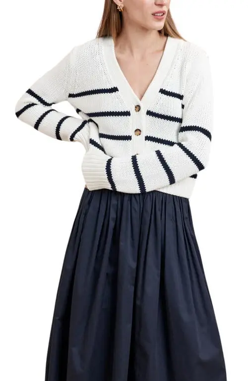 LA LIGNE Mini Marina Cotton Cardigan - Cream/navy