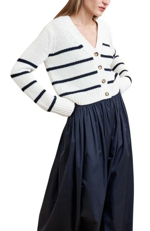 LA LIGNE Mini Marina Cotton Cardigan - Cream/navy