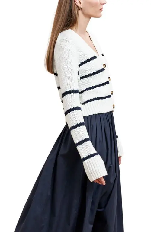 LA LIGNE Mini Marina Cotton Cardigan - Cream/navy