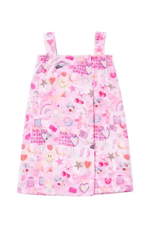 PREPPY GOOSE Plush Bow Print Spa Wrap - Pink Multi