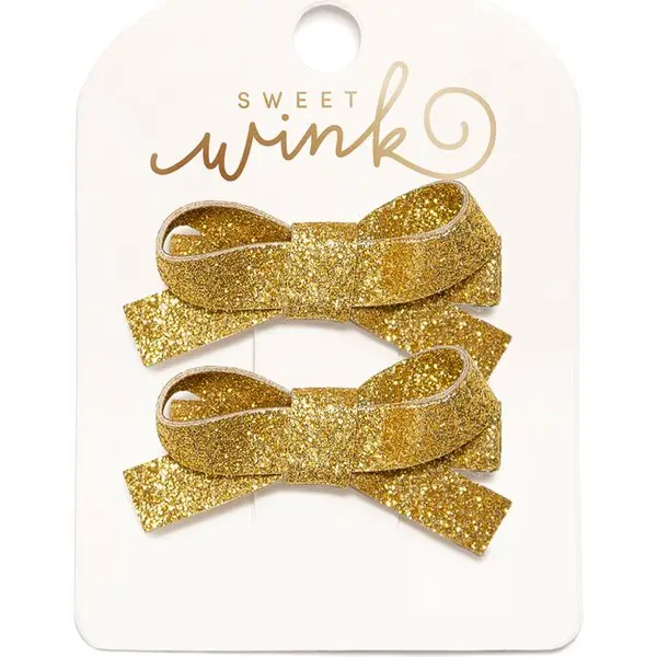 SWEET WINK Sparkle Bow Clip Set - Gold