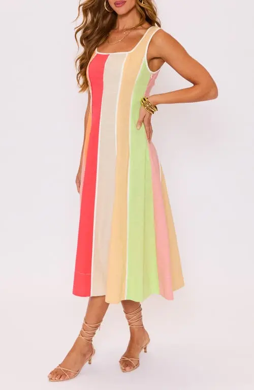 VICI Cotton & Linen Stripe Midi Dress