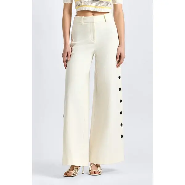 Derek Lam 10 Crosby Tova Button Wide Leg Pants - Soft White