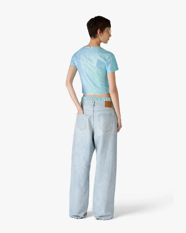 Casablanca Light Wash Hotfix Baggy Jeans - Multicolor