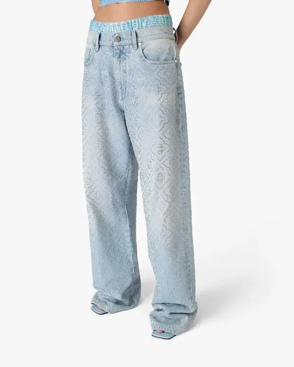Casablanca Light Wash Hotfix Baggy Jeans - Multicolor