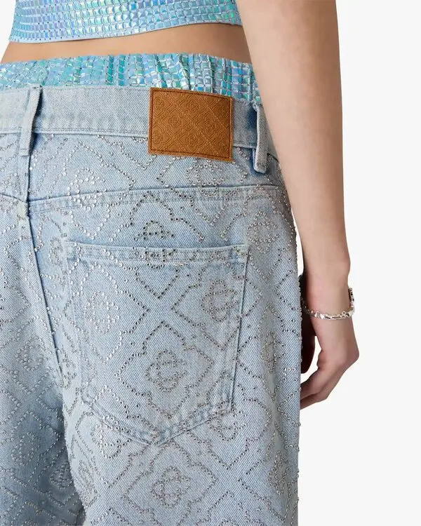 Casablanca Light Wash Hotfix Baggy Jeans - Multicolor