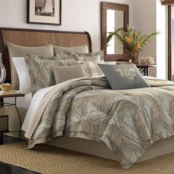 Tommy Bahama Raffia Palms Comforter Set, King - Pewter