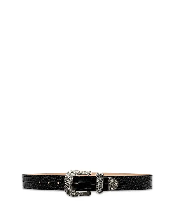 L'Agence Otera Wide Leather Belt - Black Croco