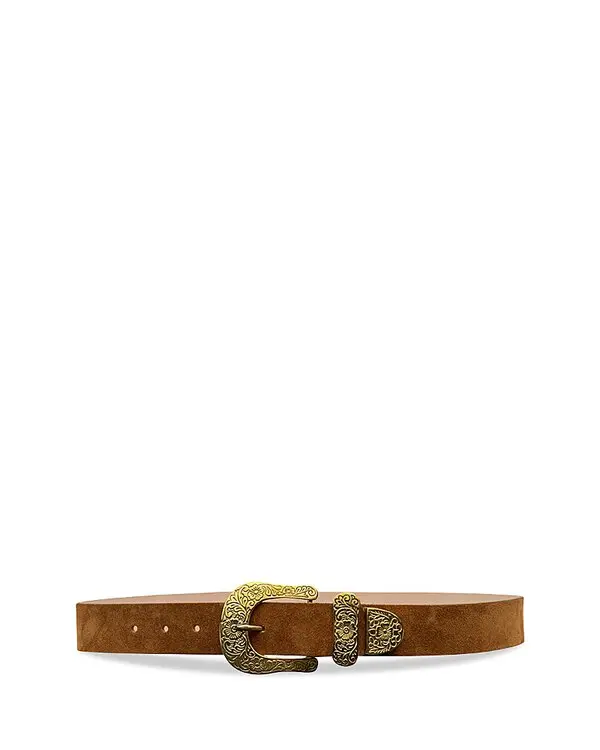 L'Agence Otera Wide Leather Belt - Cognac Suede